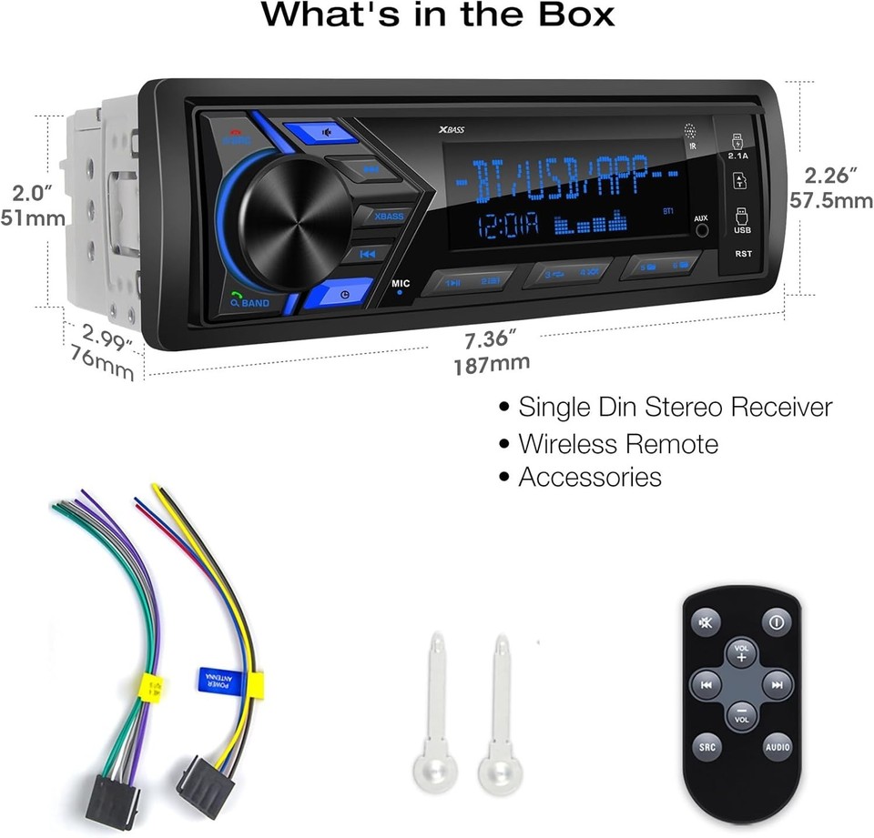 Premium Bluetooth Car Audio System: LCD Display & Quick Charge Dual USB ...