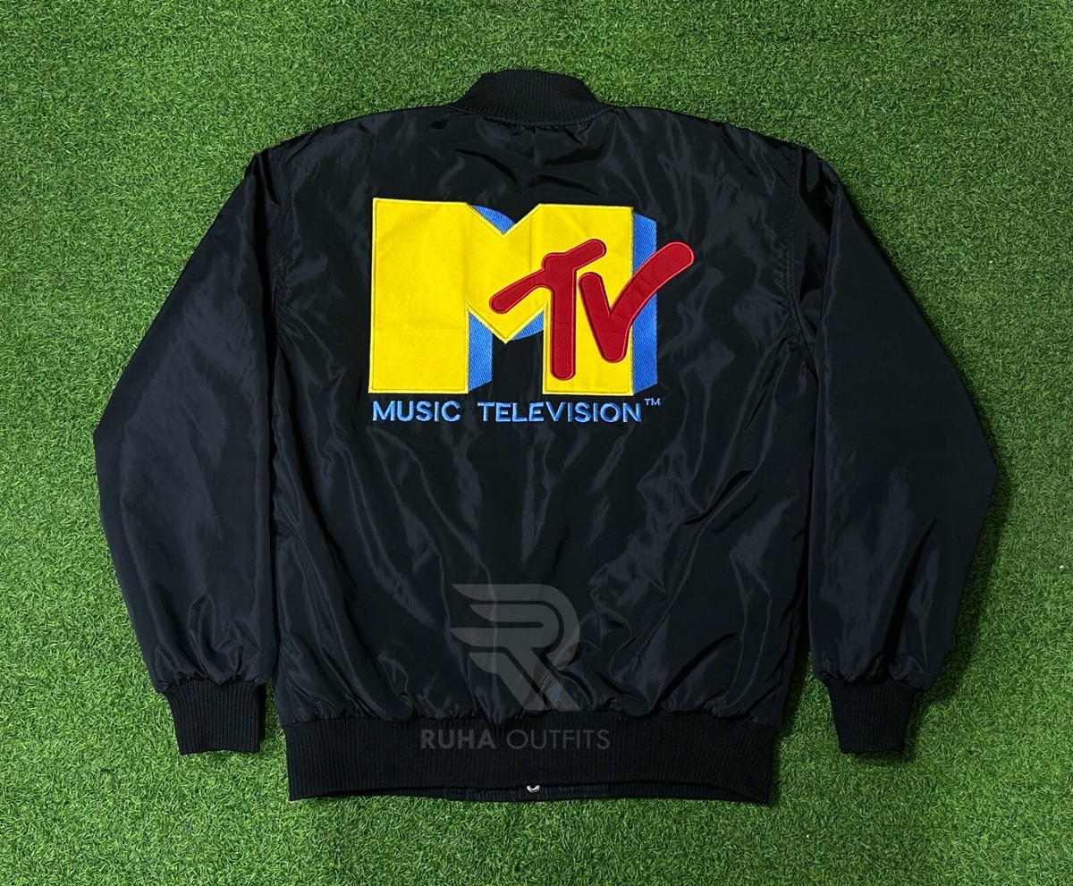 Vintage 80s MTV Music Television Black Satin Bomber Vintage 80s MTV Music Television Black Satin Bomber