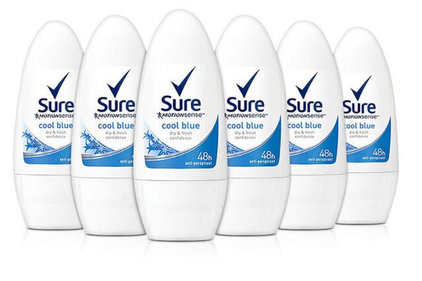 Sure MotionSense Antiperspirant Deodorant Roll-On Cool Blue (Pack of 6 ...