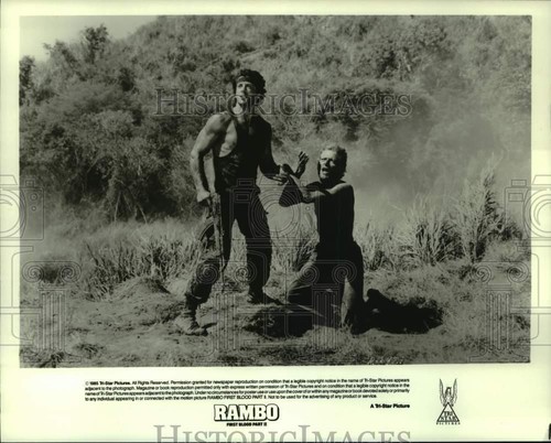 1985 Press Photo Sylvester Stallone and Andy Wood in "Rambo" series ...