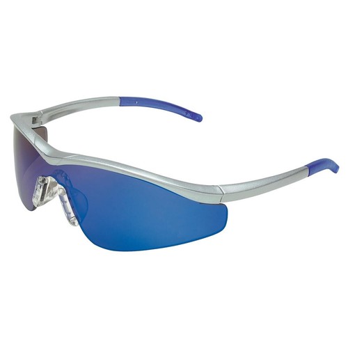 MCR Safety Glasses Silver Frame Blue Lens Scratch Resistant Protective ...
