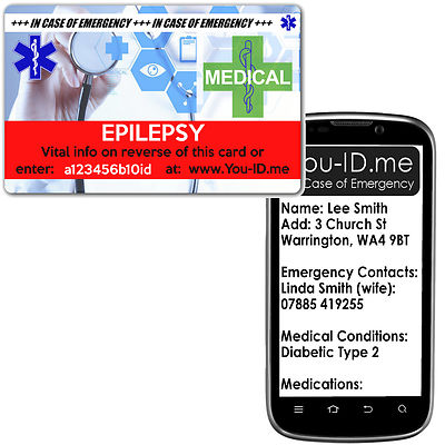 EPILEPSY Awareness Wallet Emergency Seizure Alert Card Store ID ...