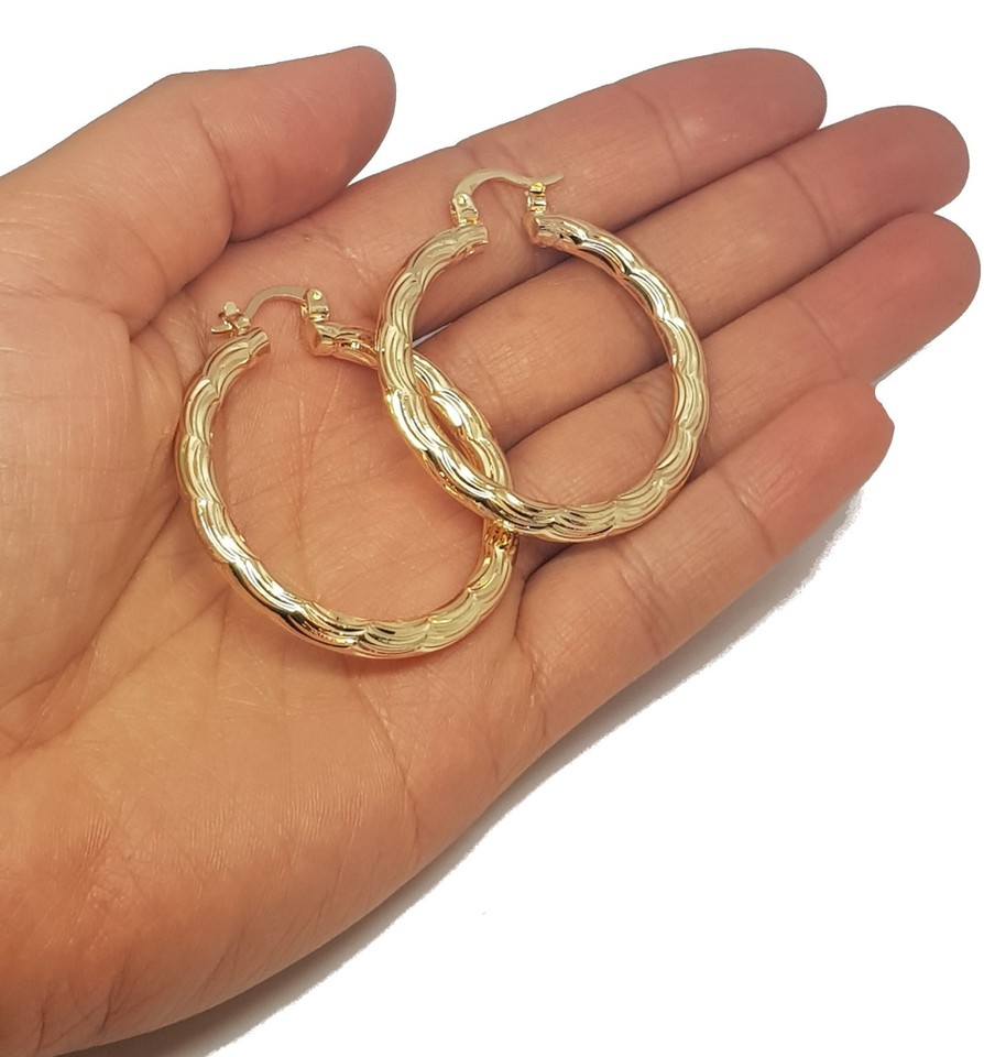 9ct Yellow Gold Creole Hoop Earrings - 40mm Diameter | eBay UK