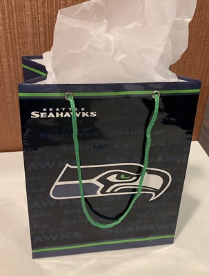 Seattle Seahawks NFL 7 3/4 Inch X 9 3/4 Inch Glossy Gift Bag W/ White ...