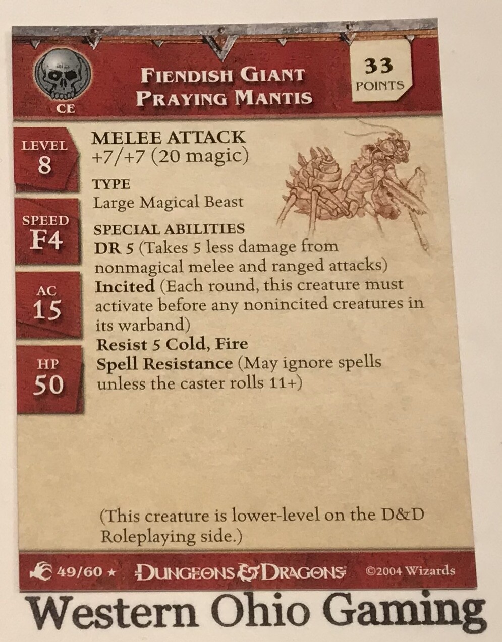 D&D Miniatures Fiendish Giant Praying Mantis #49 STAT CARD ONLY USED ...