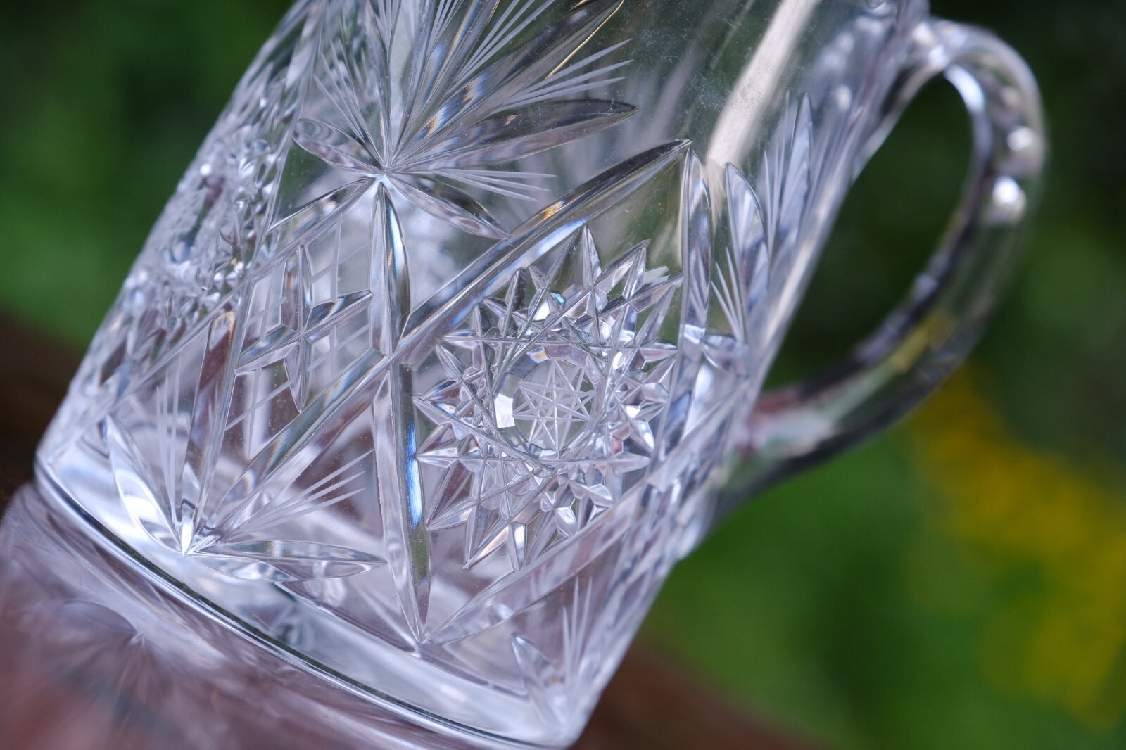 Vintage Cut Lead Crystal Water Jug 14cm Hobstar Fan Design Star Cut ...