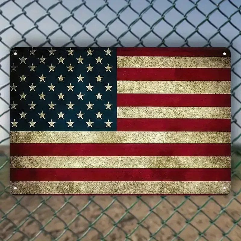 1pc Vintage Metal American Flag Tin Sign - 8x12 Inch Rustic Patriotic ...