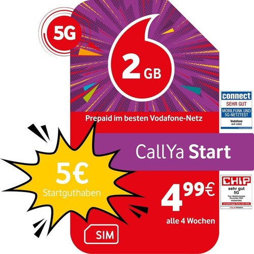 Vodafone Prepaid CallYa Start|2 GB|5 EUR Startguthaben|ohne Vertrag|5G ...