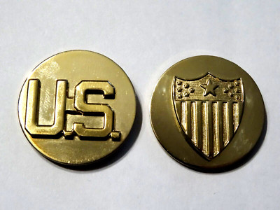 US MILITARY 13 STARS & STRIPES SHIELD BRASS UNIFORM COLLAR PIN BADGES ...