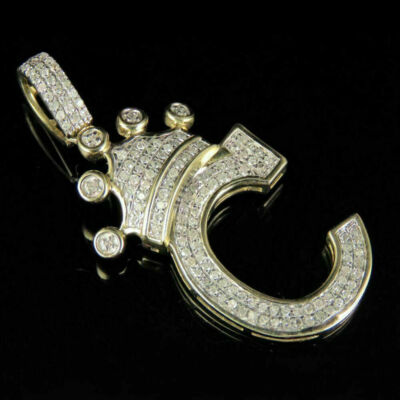 14K Yellow Gold Over 2 Ct Lab Created Diamond Crown Initial C Letter ...
