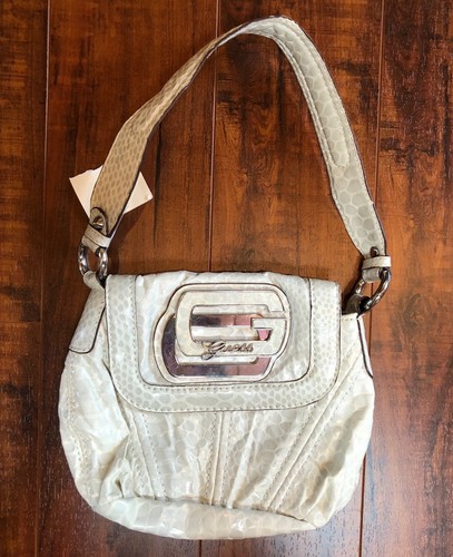 GUESS Winter White Ivory Snake Print VEGAN Handbag Tote Shoulder ...