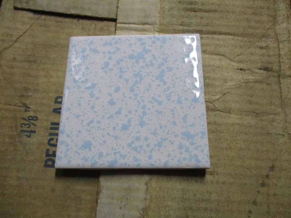 1 Wall Tile Florida USA FT 4-3/8" Ceramic Mottled Sky Blue on Off White ...