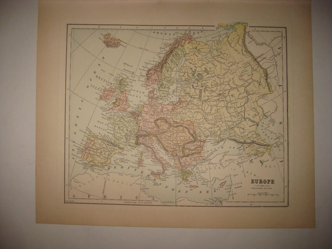 ANTIQUE 1892 EUROPE MAP FRANCE GERMANY ITALY IRELAND RUSSIA CIRCASSIA ...