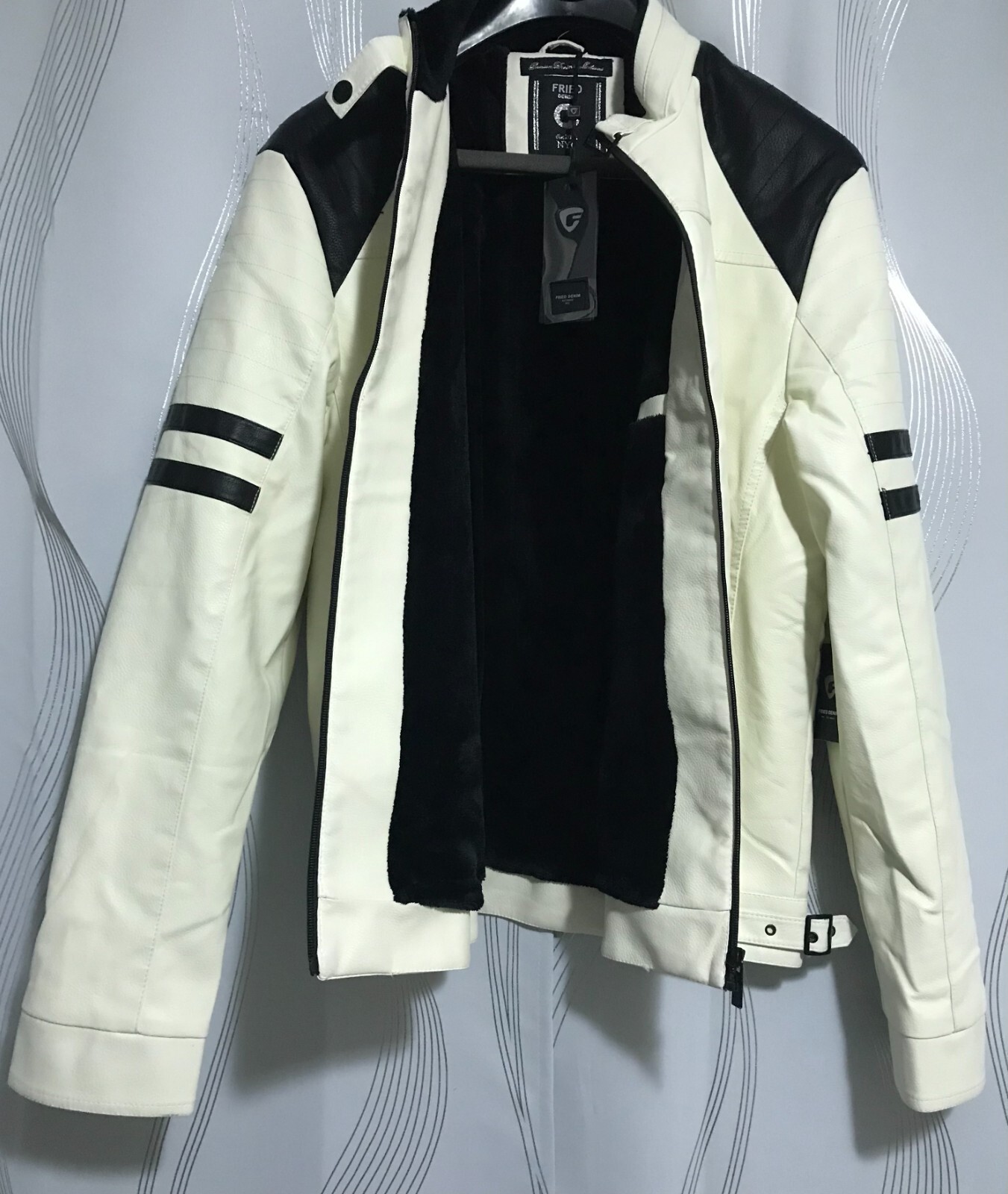 Jacket Fried Denim G NYC White & Black Faux Leather Varsity Bomber Size ...