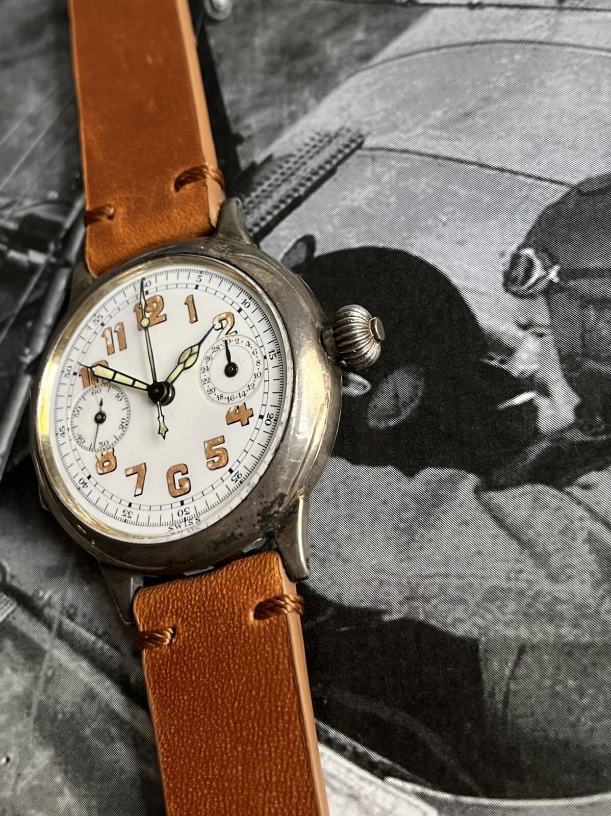 Rare Vintage WW1 Military Gallet Multi-Chron Chronograph Silver Watch ...