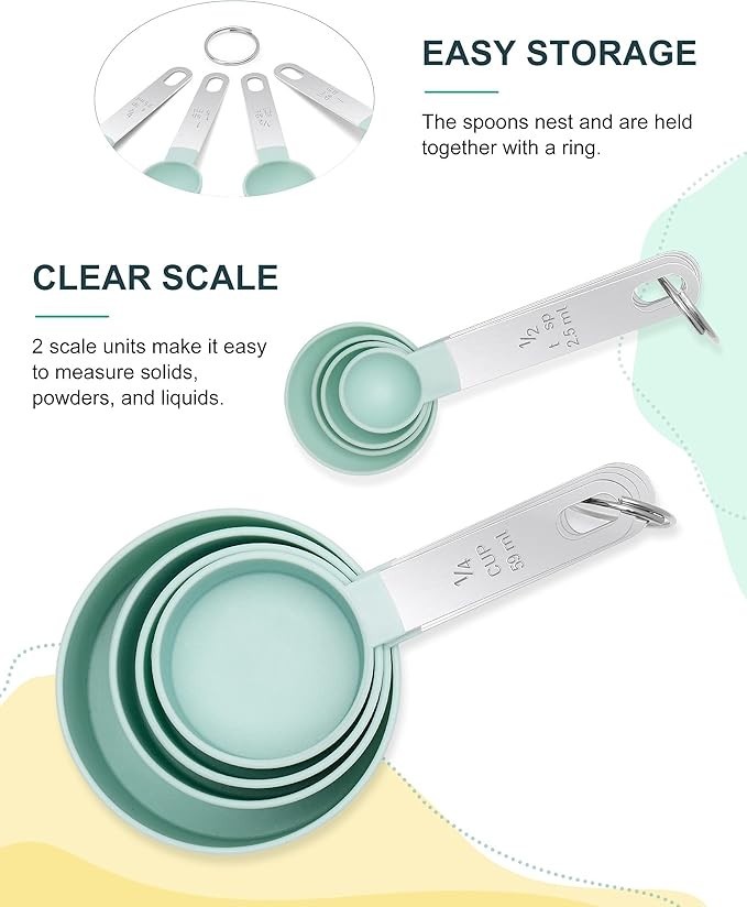 Measuring Cups and Spoons Set of 8 Pieces, nesting measuring cups for ...