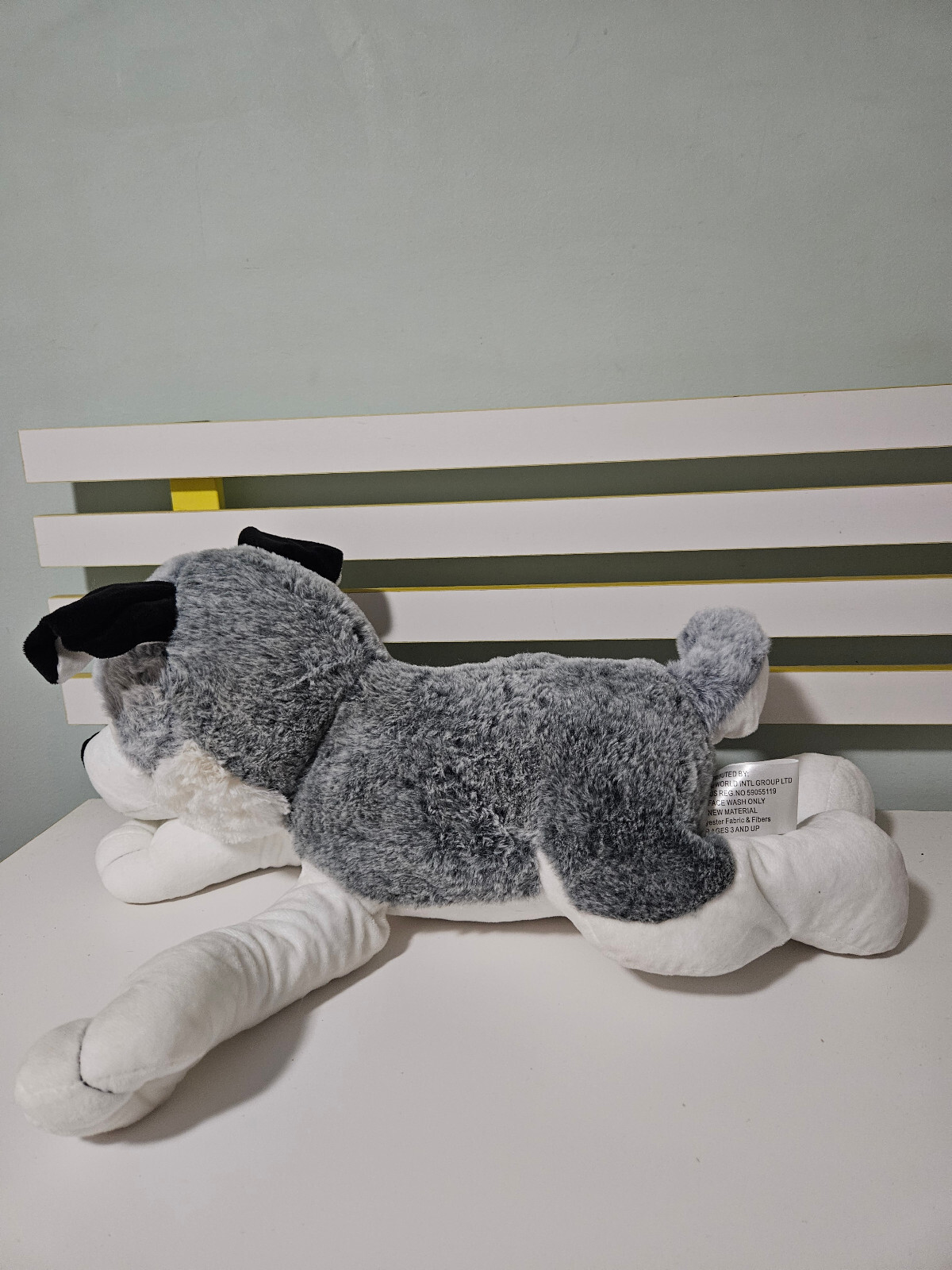 HUSKY PLUSH TOY BLUE EYES DOG TOY GREY FOAM FILLED CRUNCHY 50CM LONG ...