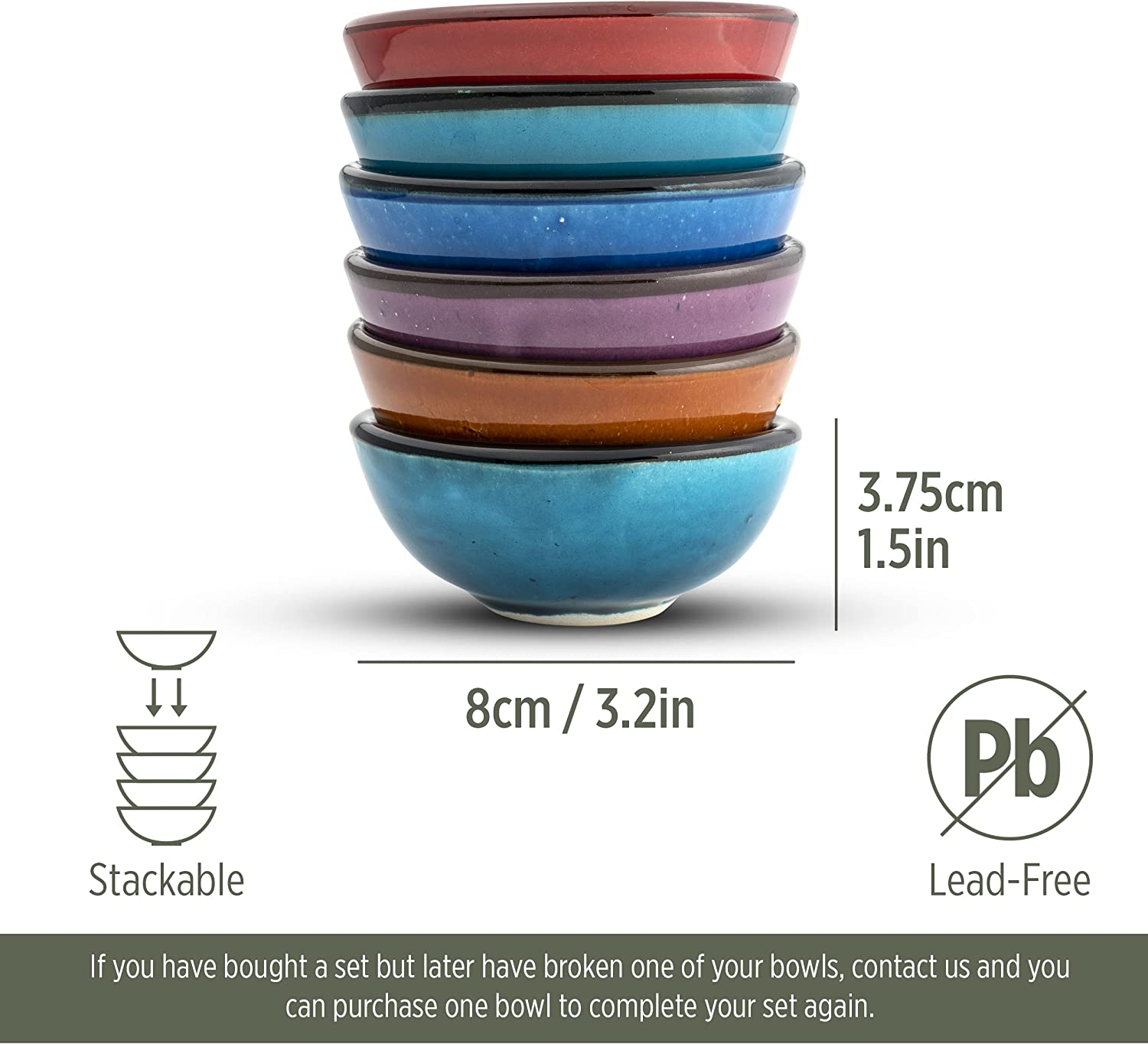 Small Ceramic Bowls Set of 6 | Small Snack Bowls for Tapas, Dessert ...