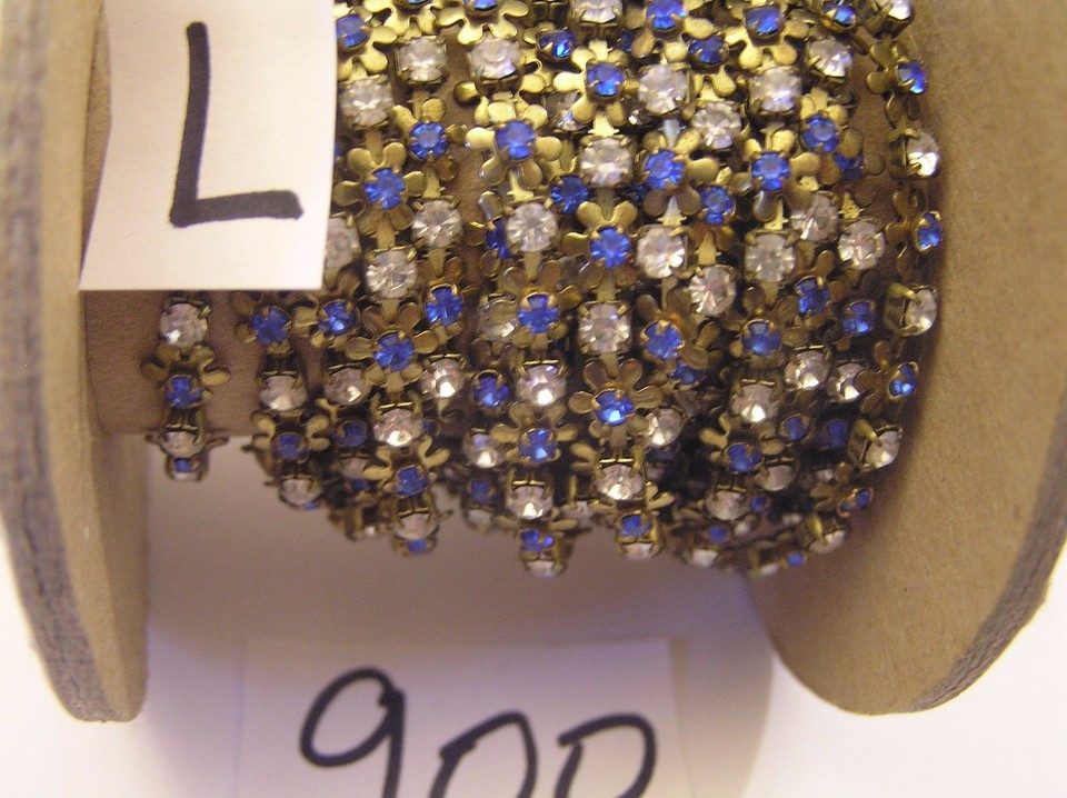 Foot Vtg RARE 6mm Flower Rhinestone Swarovski Crystal Brass Chain Craft ...