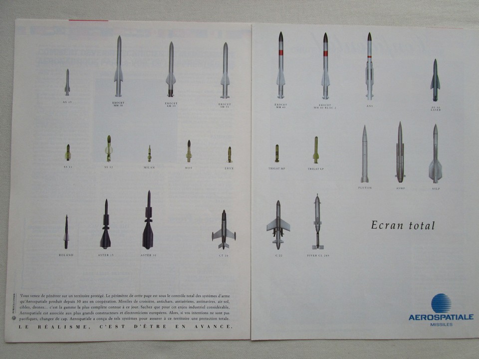 6/1993 PUB AEROSPATIALE MISSILE MILAN HOT EXOCET C-22 ASMP PLUTON ASLP ...