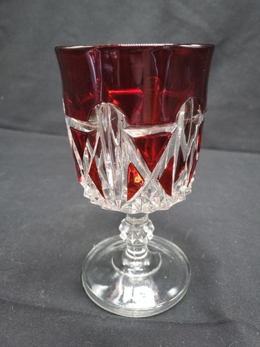 Vintage EAPG Ruby Stain Triple Triangle Pattern Cut Glass Stemmed ...