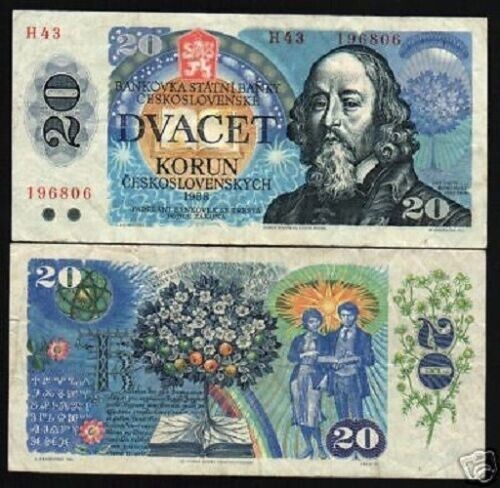 Czechoslovakia 20 KORUN P-95 1988 Circulated World Currency Money BANK ...