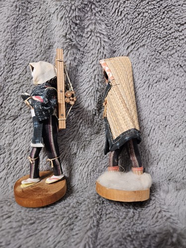VINTAGE 2 JAPANESE FIGURINES TATAMI MAT TRADITIONAL COSTUME OLD NAIVE ...