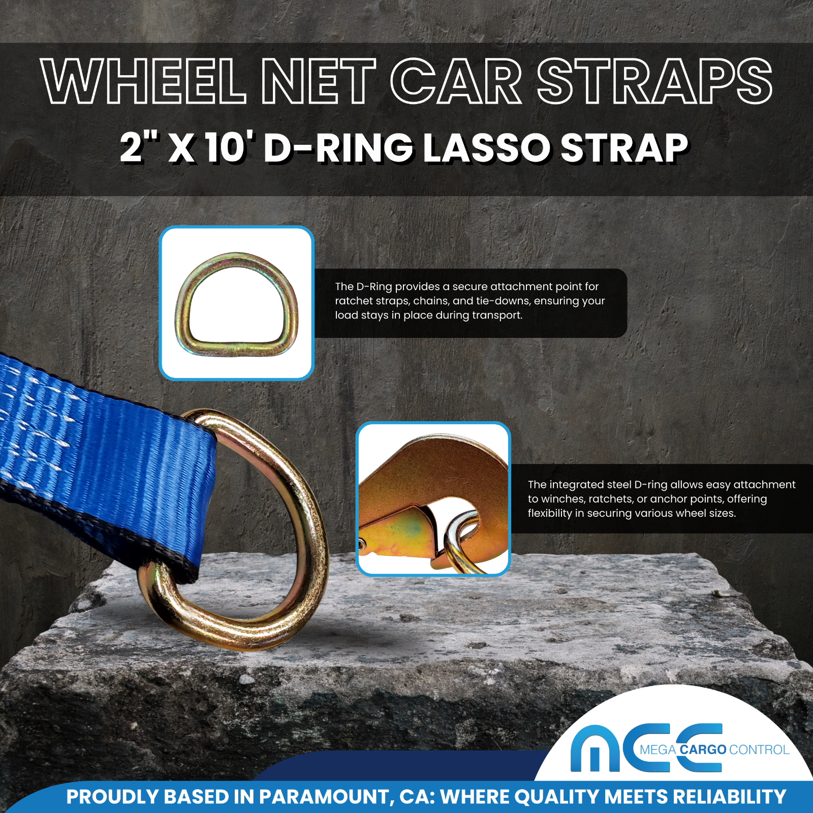 4 Pack 2" x 10' Lasso Wheel Lift Strap Ratchet w/ J Finger Hook For ...