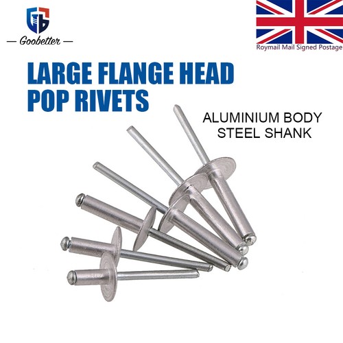 EXTRA LARGE FLANGE HEAD POP RIVETS OPEN BLIND ALUMINIUM/STEEL 3.2mm 4 ...