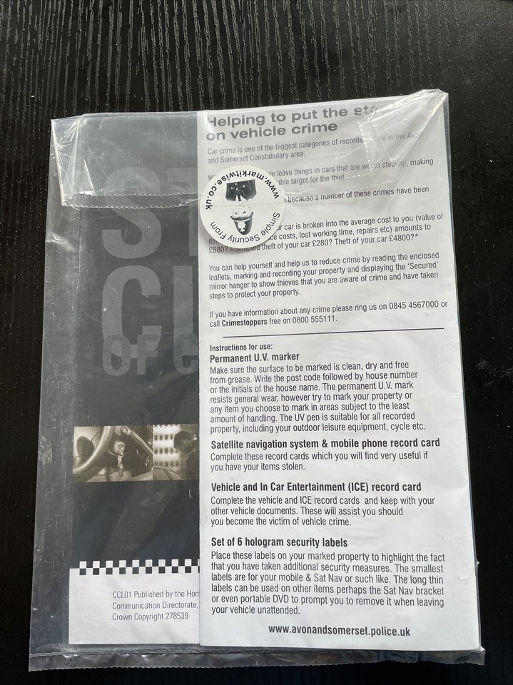 Security Awareness Record Pack Avon & Somerset Police | eBay UK