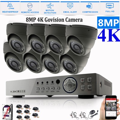 8MP CCTV System 4CH 8CH 4K Ultra HD DVR Dome Camera Home Security Kit ...