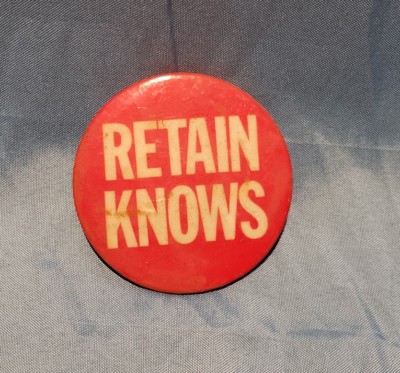 Vintage Retain Knows Red Button Pin pinback | eBay