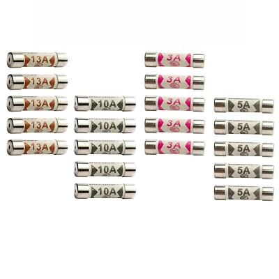 1-20 X Cartridge Fuses Mixed 3a 5a 10a 13a Mains Plug Household Ceramic ...