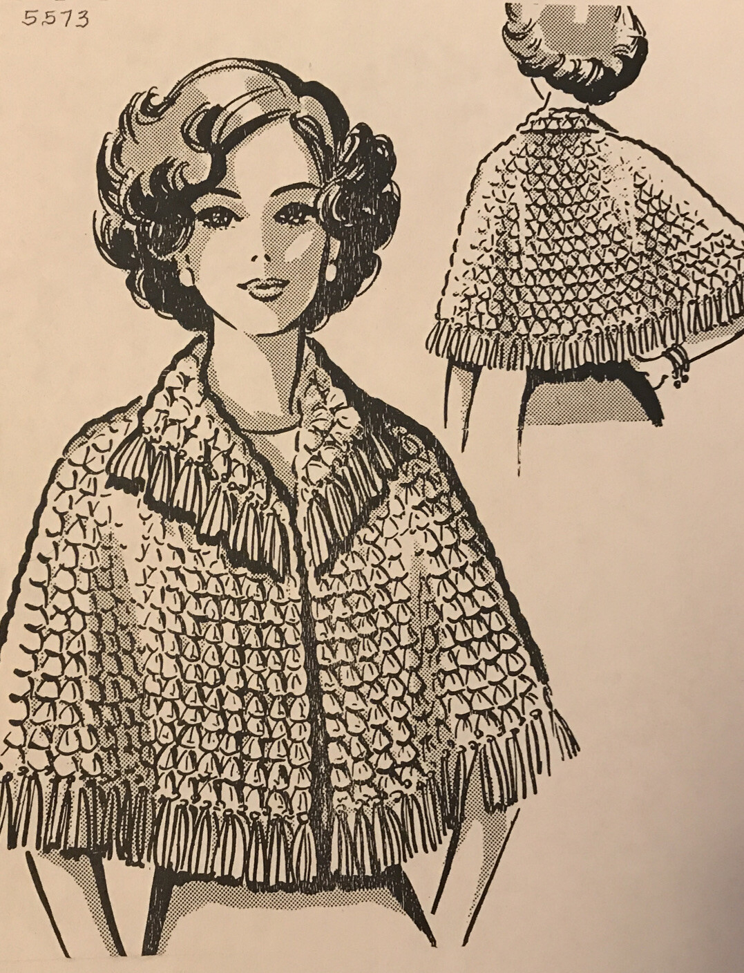 5573 Vintage CAPELET with fringe Pattern to Crochet (Reproduction) S-M ...