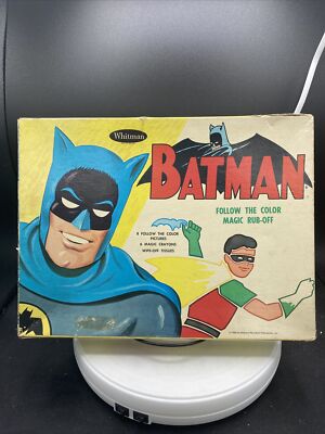 1966 Whitman Batman Magic Rub-Off Toy Set w/ box Near complete DC robin ...
