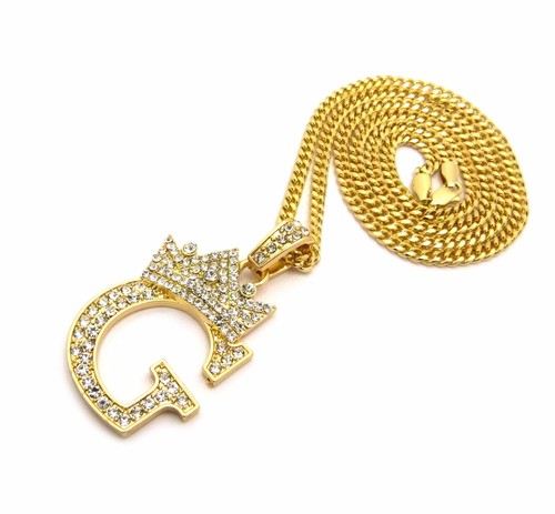 NEW KING 'G' PENDANT & 24" BOX/CUBAN/ROPE/FOX CHAIN HIP HOP NECKLACE ...