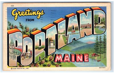 1944 Portland, ME Postcard- LARGE LETTER GREETINGS FROM PORTLAND | eBay