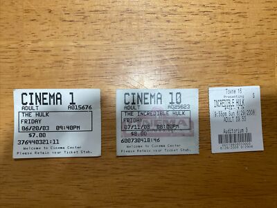 Marvel Comics The Hulk The Incredible Hulk Movie Ticket Stub Lot RARE ...
