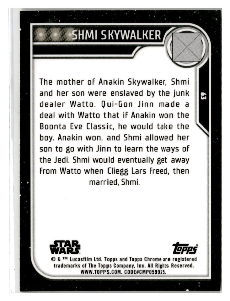 2023 Topps Chrome Star Wars Shmi Skywalker #63 Black Wave Refractor | eBay