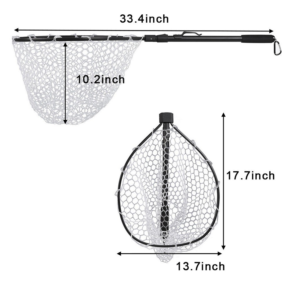 Folding Fly Fishing Net Fish Landing Net Trout Bass Net Soft Clear ...