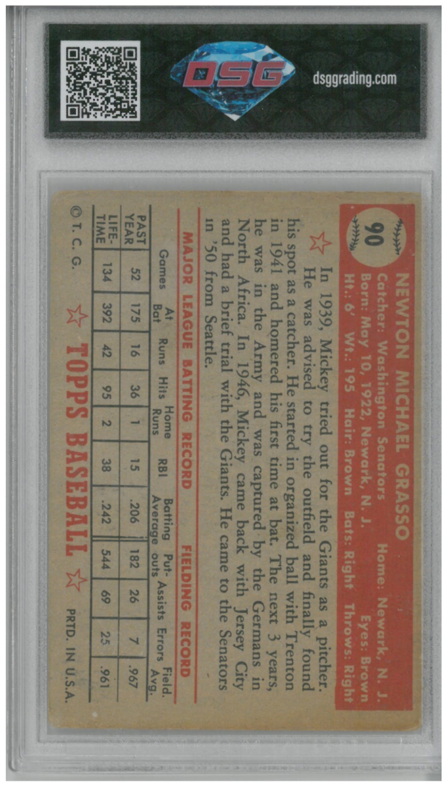 1952 Topps - Mickey Grasso #90 for sale online | eBay