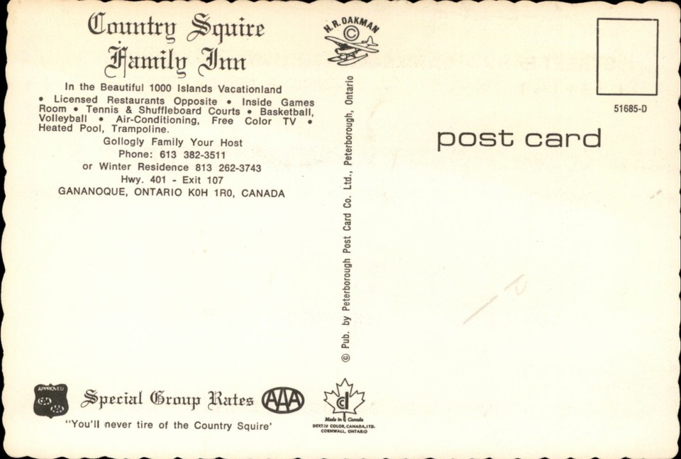 Country Squire Family Inn Gananoque Ontario aerial view vintage ...