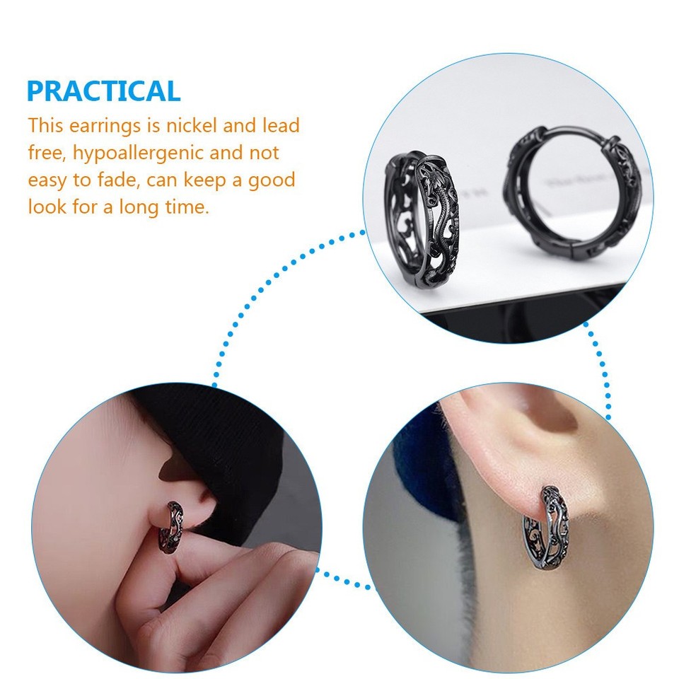 Men Dragon Earrings Small Round Earrings Cool Ear Jewelry Black | eBay ...