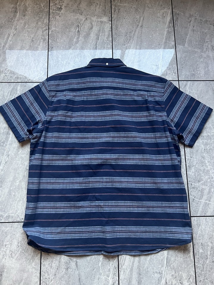 L.L. Bean Men’s Striped Navy/Red/Gray Short Sleeve Button Up Shirt W ...