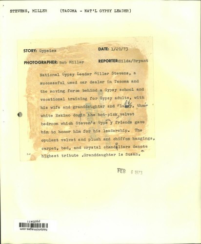 1973 Press Photo Miller Stevens, Tacoma National Gypsy Leader ...