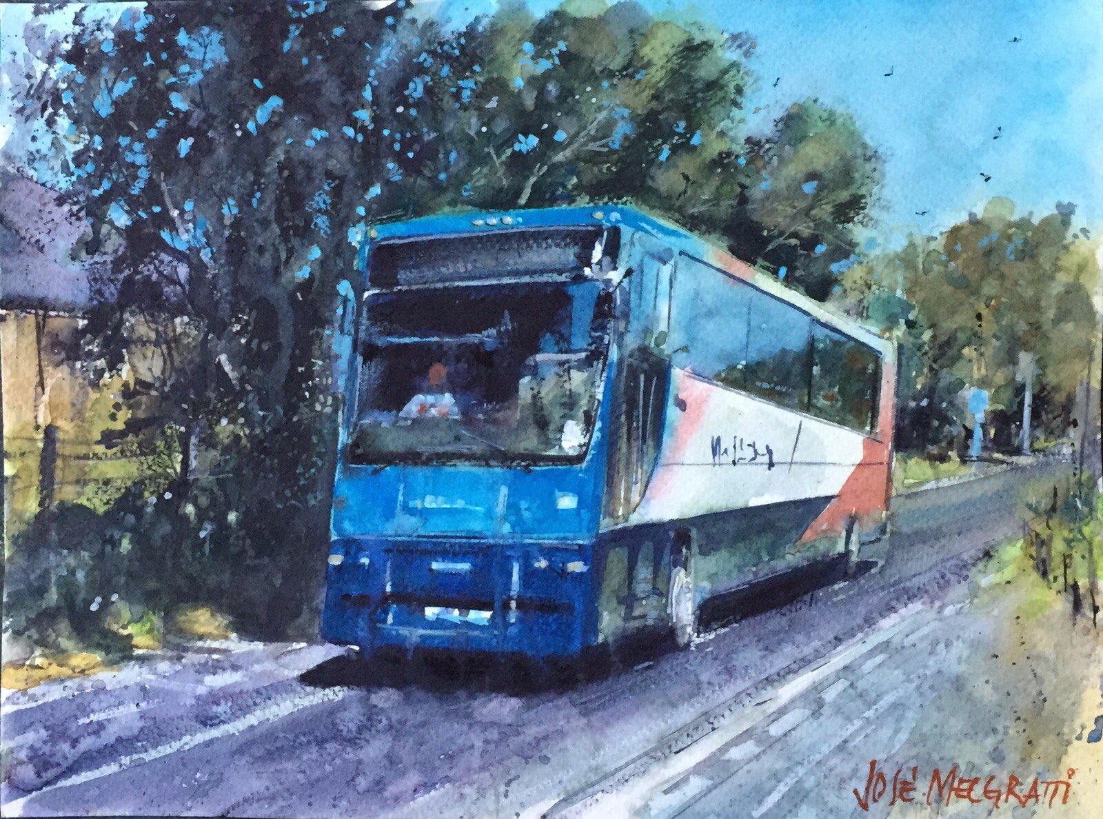 Original Painting in Watercolor "Bus Route" 9" x 12" NOT A PRINT | eBay
