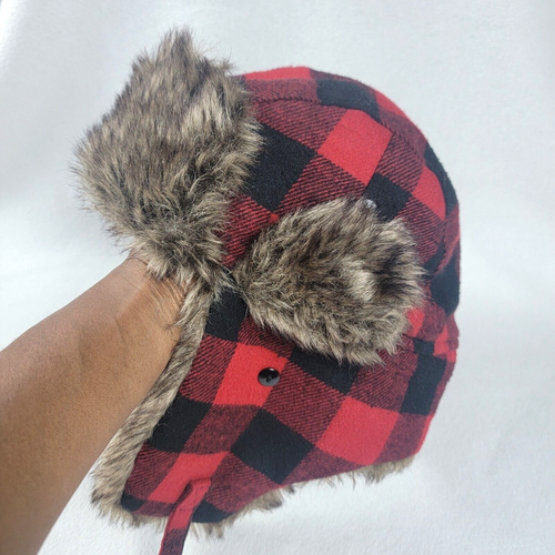 Swiss Tech Winter Trapper Hat Red Plaid Adult One Size Ear Flaps Faux ...