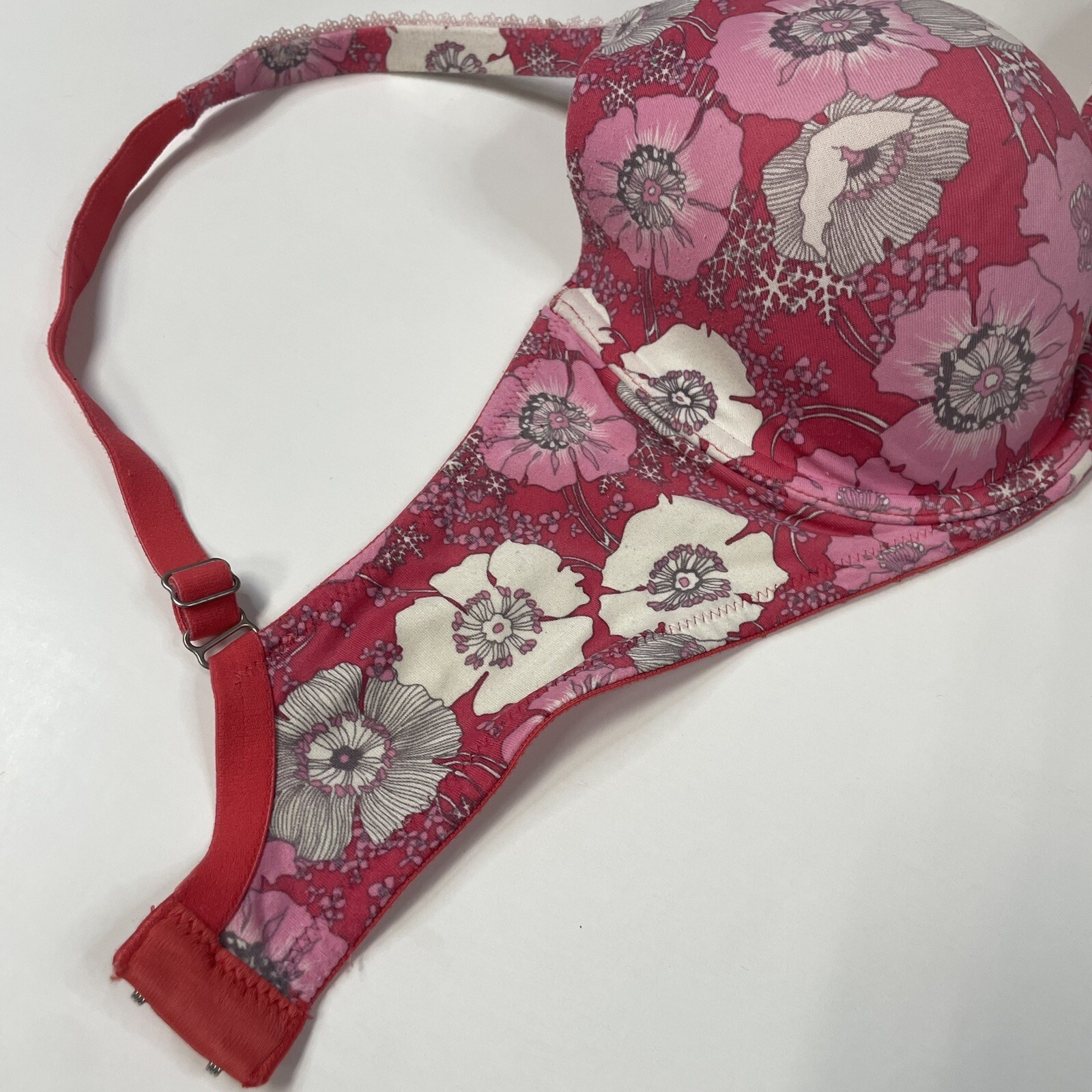 Body Victorias Secret 36D Lined Demi Bra Floral Pink White Underwire ...