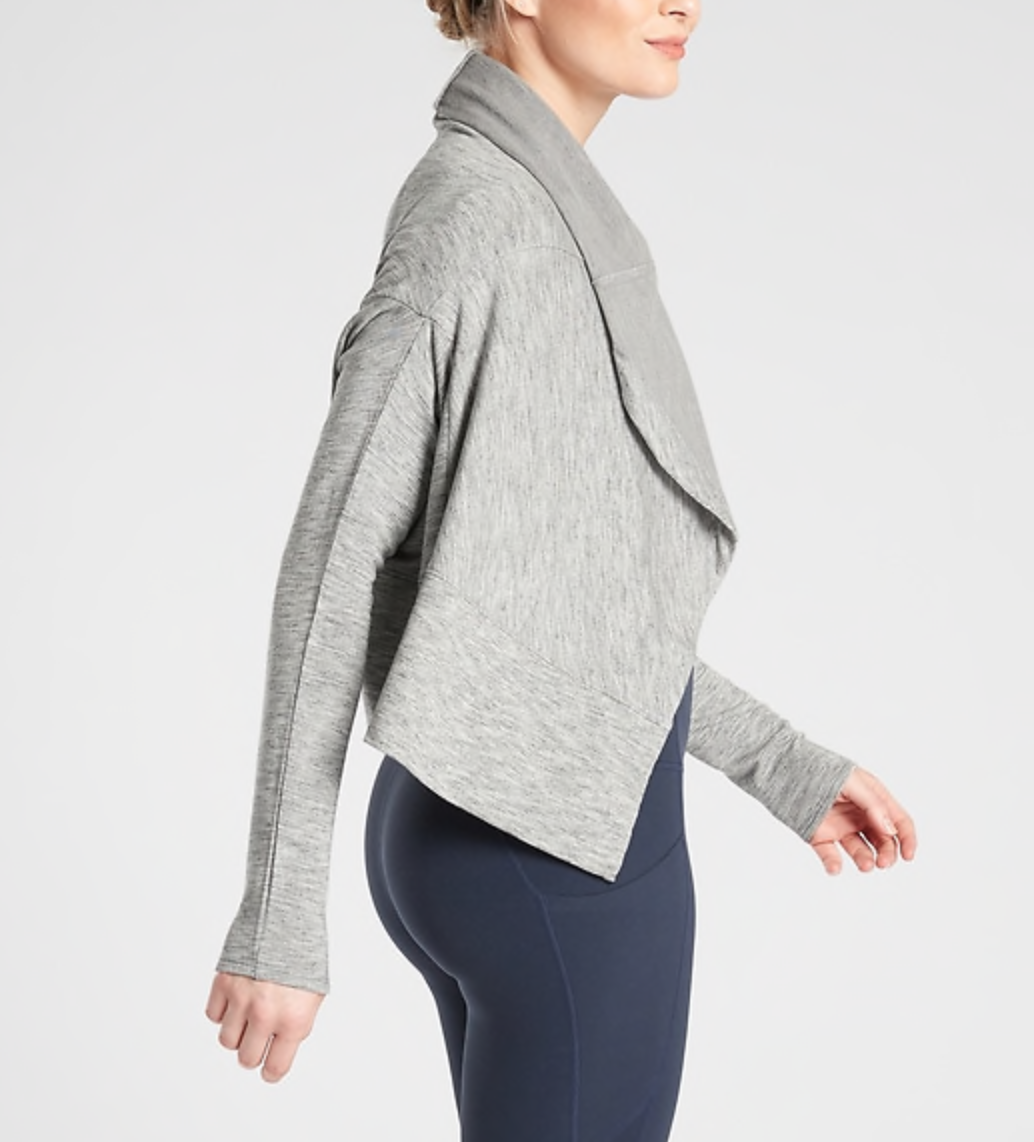 ATHLETA HEATHER GRAY LONG SLEEVE NIRVANA WEAR TWO WAYS WRAP CARDIGAN Sz ...