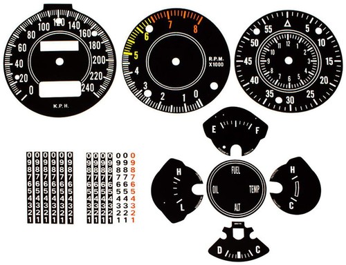Premium Dash Decal 70-74 E-Body Rallye FULL KIT METRIC 240KPH 8K BLACK ...